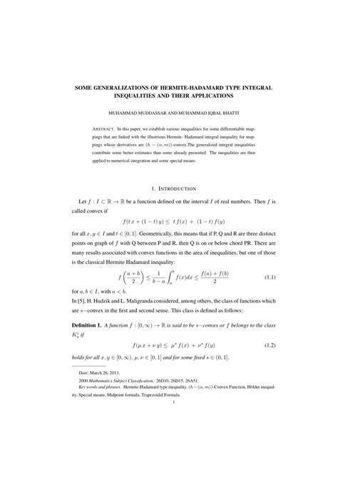 Pdf Some Generalizations Of Hermite Hadamard Type Integral