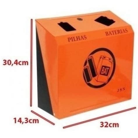 Lixeira Coletor Para Descarte De Pilhas E Baterias Preto E Laranja