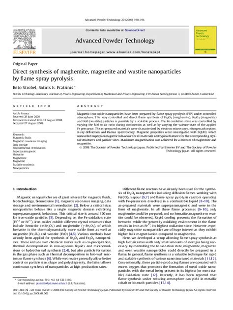 Pdf Direct Synthesis Of Maghemite Magnetite And Wustite Nanoparticles By Flame Spray Pyrolysis