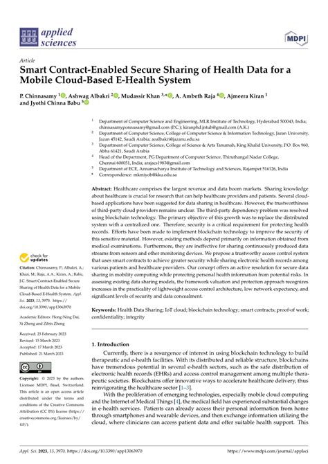 Pdf Smart Contract Enabled Secure Sharing Of Health Data For A Mobile Cloud Based E Health System
