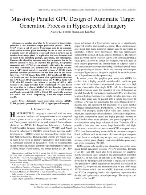 Pdf Massively Parallel Gpu Design Of Automatic Target Generation Process In Hyperspectral Imagery