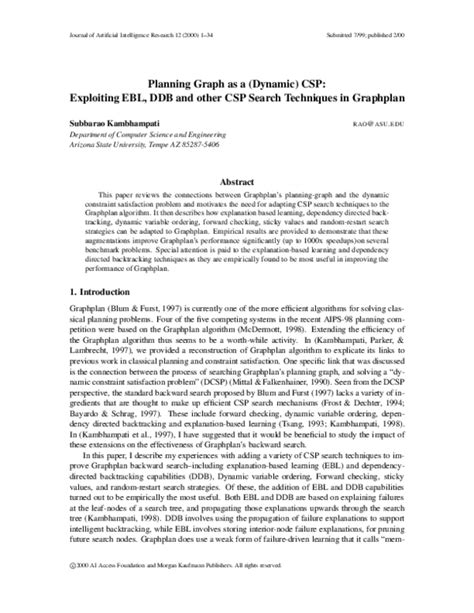 Pdf Planning Graph As A Dynamic Csp Exploiting Ebl Ddb And Other