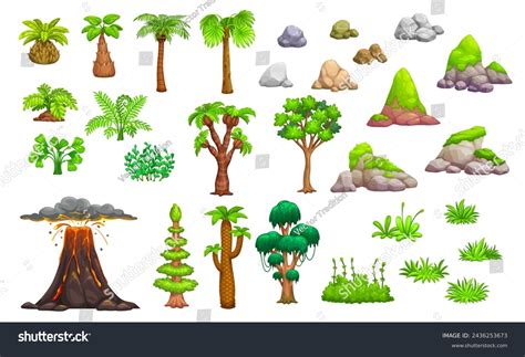 Jungle Jurassic Period Environment Game Assets 库存矢量图（免版税）2436253673