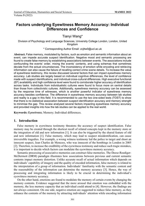Pdf Factors Underlying Eyewitness Memory Accuracy Individual Differences And Confidence