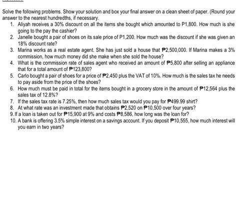 Solve The Following Problems Show Your StudyX