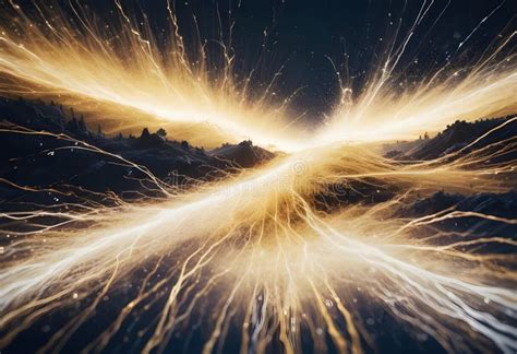 Abstract Landscape With Bright Orange And Glowing Light Emanating From The Center Stock