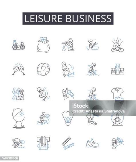 레저 비즈니스 라인 아이콘 컬렉션입니다 비전 커뮤니케이션 리더십 스토리텔링 블로킹 T 카메라 벡터 및 선형 일러스트레이션