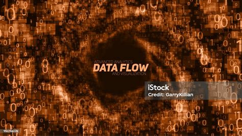 벡터 추상 큰 데이터 시각화입니다 이진 숫자로 오렌지 빛나는 데이터 흐름 컴퓨터 코드 표현입니다 암호화 분석 해킹 Bitcoin Blockchain 전송 프로그램 코드의