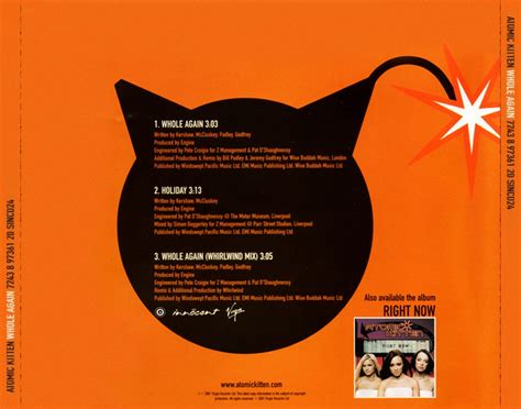 Car Tula Trasera De Atomic Kitten Whole Again Cd Single Portada