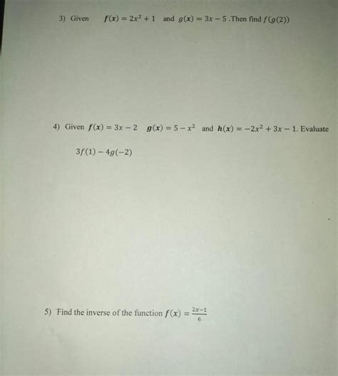 Solved 3 Given F X 2x2 1 And G X 3x−5 Then Find F G 2