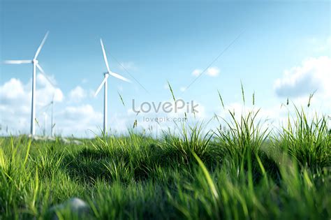 푸른 잔디와 풍력 터빈