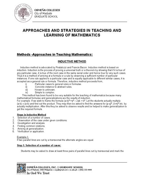 Part Ii Approaches And Tecnhnique In Teaching Mathematics Pdf