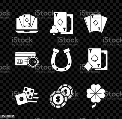 설정 온라인 포커 테이블 게임 다이아몬드와 카드 재생 게임 주사위 카지노 칩 달러 네 잎 클로버 신용과 말굽 아이콘 벡터 4가지 개체에 대한 스톡 벡터 아트 및 기타 이미지