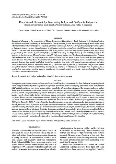 Pdf Deep Neural Network For Forecasting Inflow And Outflow In Indonesia Dedy Dwi Prastyo