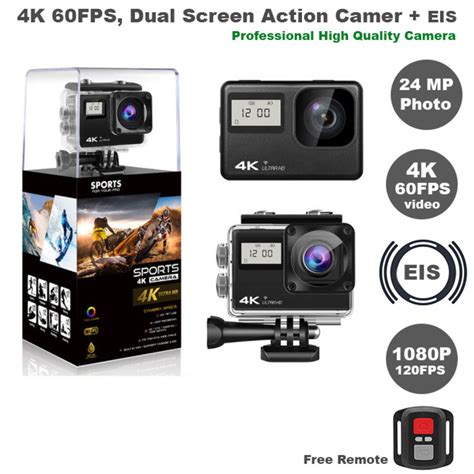 4k 60fps Duel Screen Action Camera Eis Dual Screen Remote Gadget