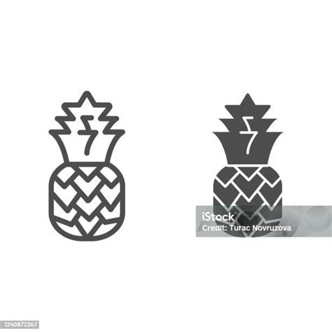 파인애플 라인과 단단한 아이콘 여름 개념 흰색 배경에 열대 과일 기호 모바일 개념 및 웹 디자인에 대한 개요 스타일의 아나나 아이콘 벡터 그래픽 벡터에 대한 스톡 벡터 아트