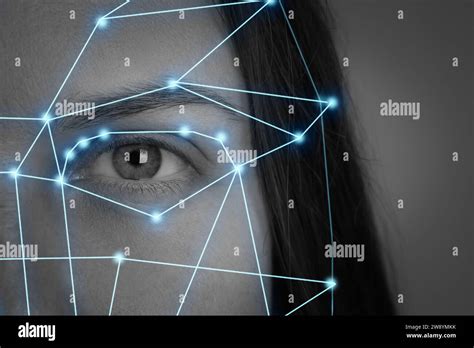 Facial And Iris Recognition Woman With Digital Biometric Grid And Scan Closeup Stock Photo Alamy