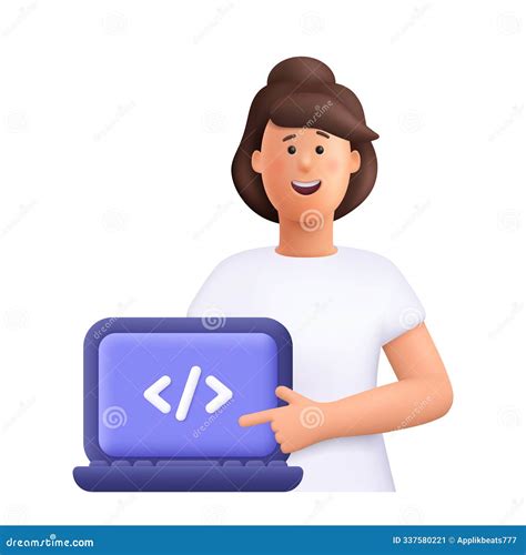 Woman Pointing To Laptop Computer With Code Symbol Girl Programmer Web Development