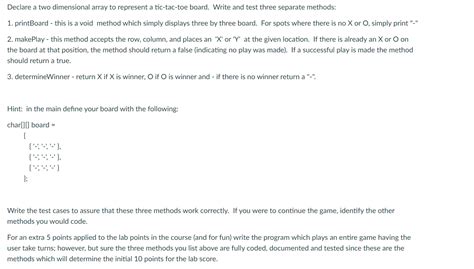 Solved Declare A Two Dimensional Array To Represent A