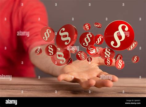 A 3d Rendering Of Red Section Signs Hovering Over A Persons Palm Law And Justice Concept