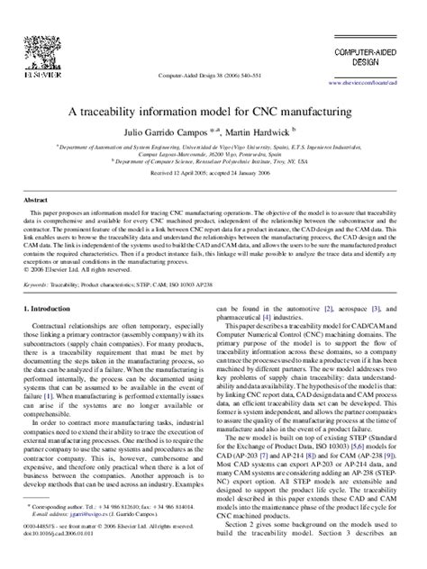 Pdf A Traceability Information Model For Cnc Manufacturing