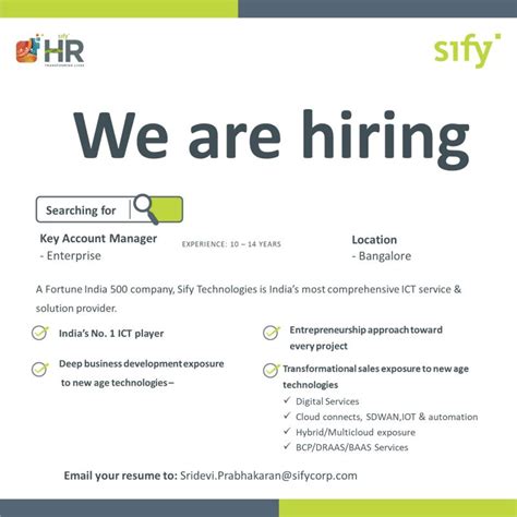 Sify Technologies Limited On Linkedin Hiring Key Account Manager For