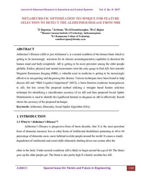 pdf metaheuristic optimization technique for feature selection to