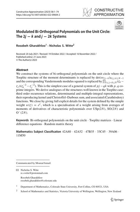 Pdf Modulated Bi Orthogonal Polynomials On The Unit Circle The 2j K And J 2k Systems