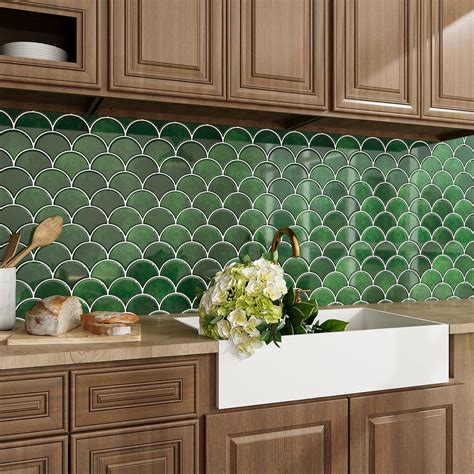 Veelike Emerald Green Marble Fish Scale Backsplash Tile Veelike