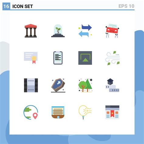 User Interface Pack Of 16 Basic Flat Colors Of Clipboard Diploma Left Certificate Road Editable