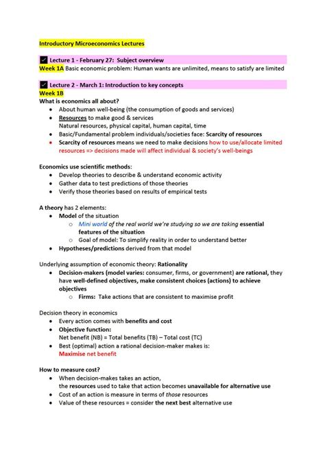 Introductory Microeconomics Notes Econ10004 Introductory Microeconomics Unimelb Thinkswap