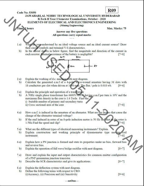 Jntuh Btech Elements Of Electrical And Electronics Engineering October