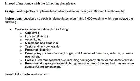 In Need Of Assistance With The Following Plan Please