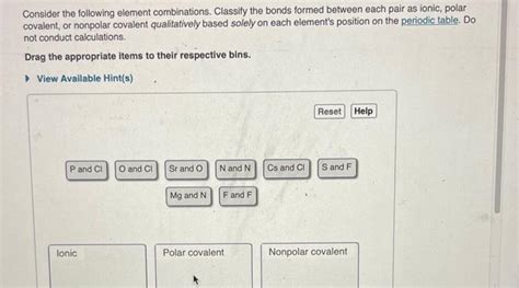 solved consider the following element combinations classify