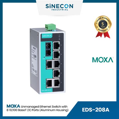 Moxa รน EDS 208A เนตเวรกสวตช Unmanaged Ethernet switch with 8 10 100BaseT X ports 10