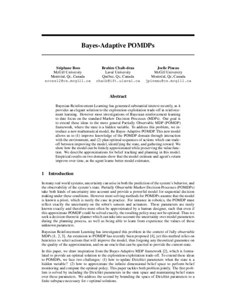 Pdf Bayes Adaptive Pomdps