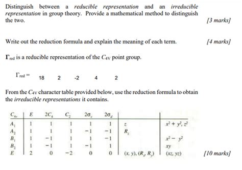 Solved Distinguish Between A Reducible Representation And An