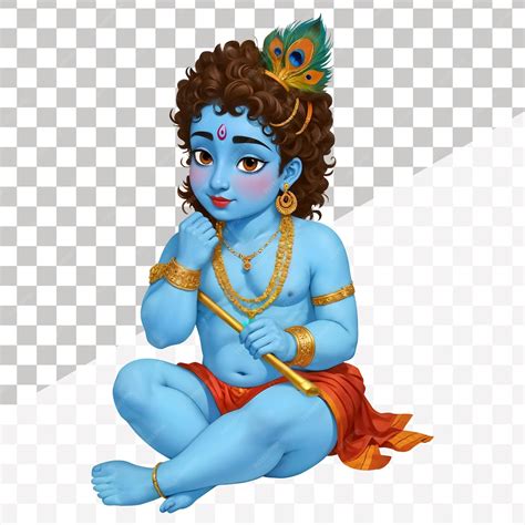 Lord Krishna Blue Color Wearing Red Dhoti And Sitting On The Ground