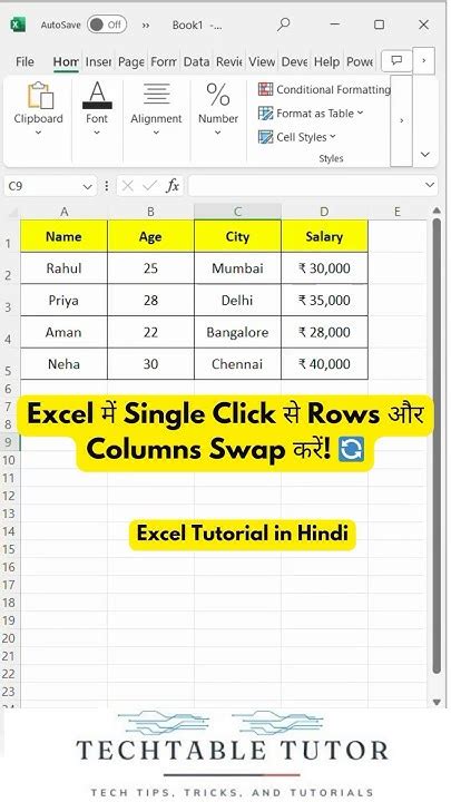 🔥 Excel Instant Trick Swap Rows And Columns In Excel In 1 Click 🔄 In Hindi Excelshorts
