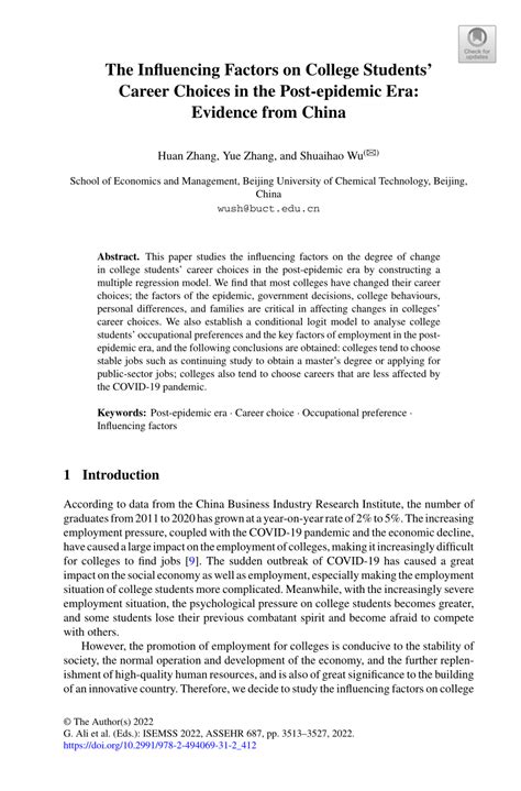 Pdf The Influencing Factors On College Students Career Choices In