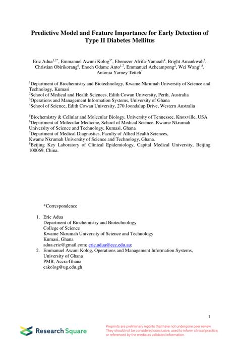 Pdf Predictive Model And Feature Importance For Early Detection Of