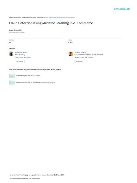 Paper 43 Fraud Detection Using Machine Learning In E Commerce Pdf