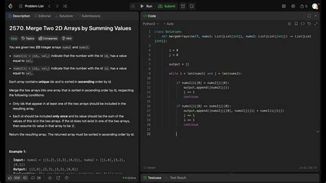 Leetcode 2570 Merge Two 2d Arrays By Summing Values Python Youtube