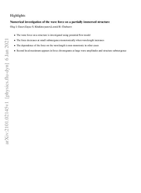 Pdf Wave Force On Partially Immersed And Fixed Structure