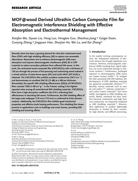 Pdf Mof Wood Derived Ultrathin Carbon Composite Film For Electromagnetic Interference