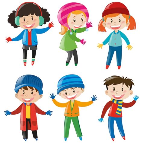 Дети носящие зимней коллекции одежды Бесплатно векторы