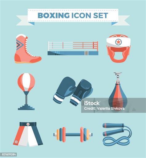 권투 장비 벡터 화려한 디자인 요소 파란색 배경에 고립의 집합입니다 벡터 일러스트 레이 션 도핑에 대한 스톡 벡터 아트 및 기타