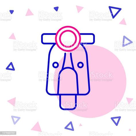 흰색 배경에 격리 된 라인 스쿠터 아이콘 다채로운 개요 개념 벡터 고풍스런에 대한 스톡 벡터 아트 및 기타 이미지 고풍스런