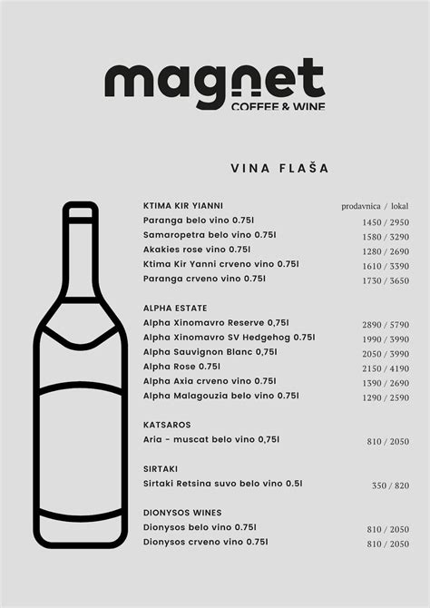 Speisekarte von Magnet Coffee & Wine pub & Bar, Belgrad