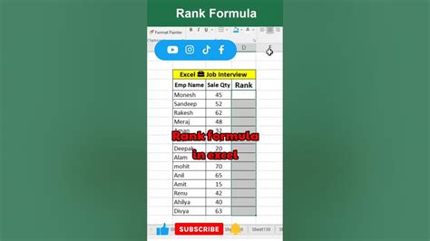 How To Use Rank Formula In Excel 😱 Msexceltips Shorts Viral Reels